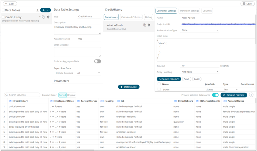 Adding a New Data Table using the Workbook Internal Data Table Editor