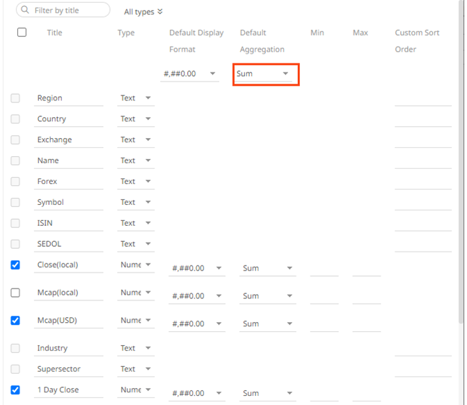 Setting the Default Aggregation for Numeric Columns
