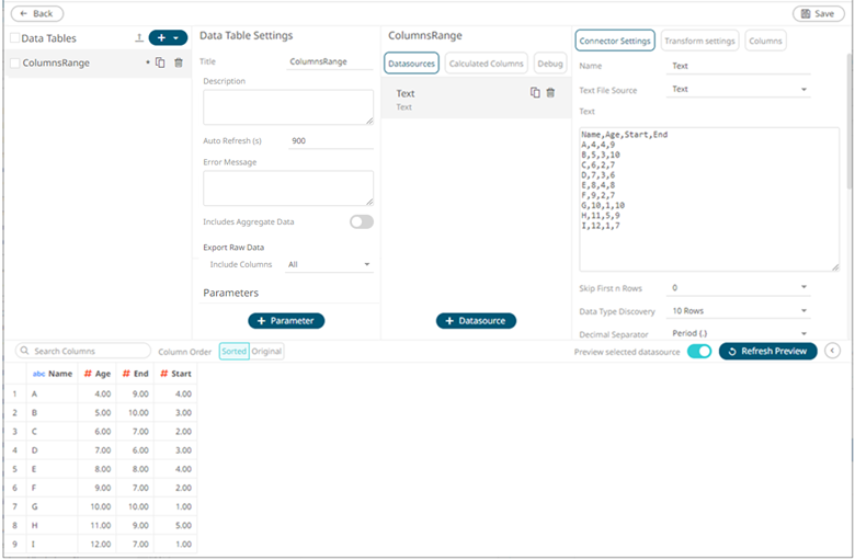 Setting the Min and Max Range for Numeric Columns